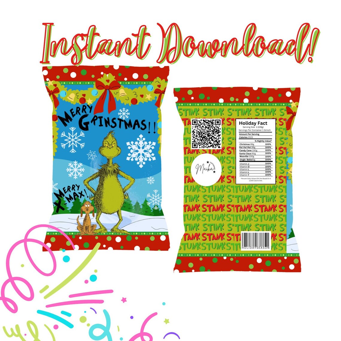 Grinch Chip Bag Label Instant Download - Etsy Canada