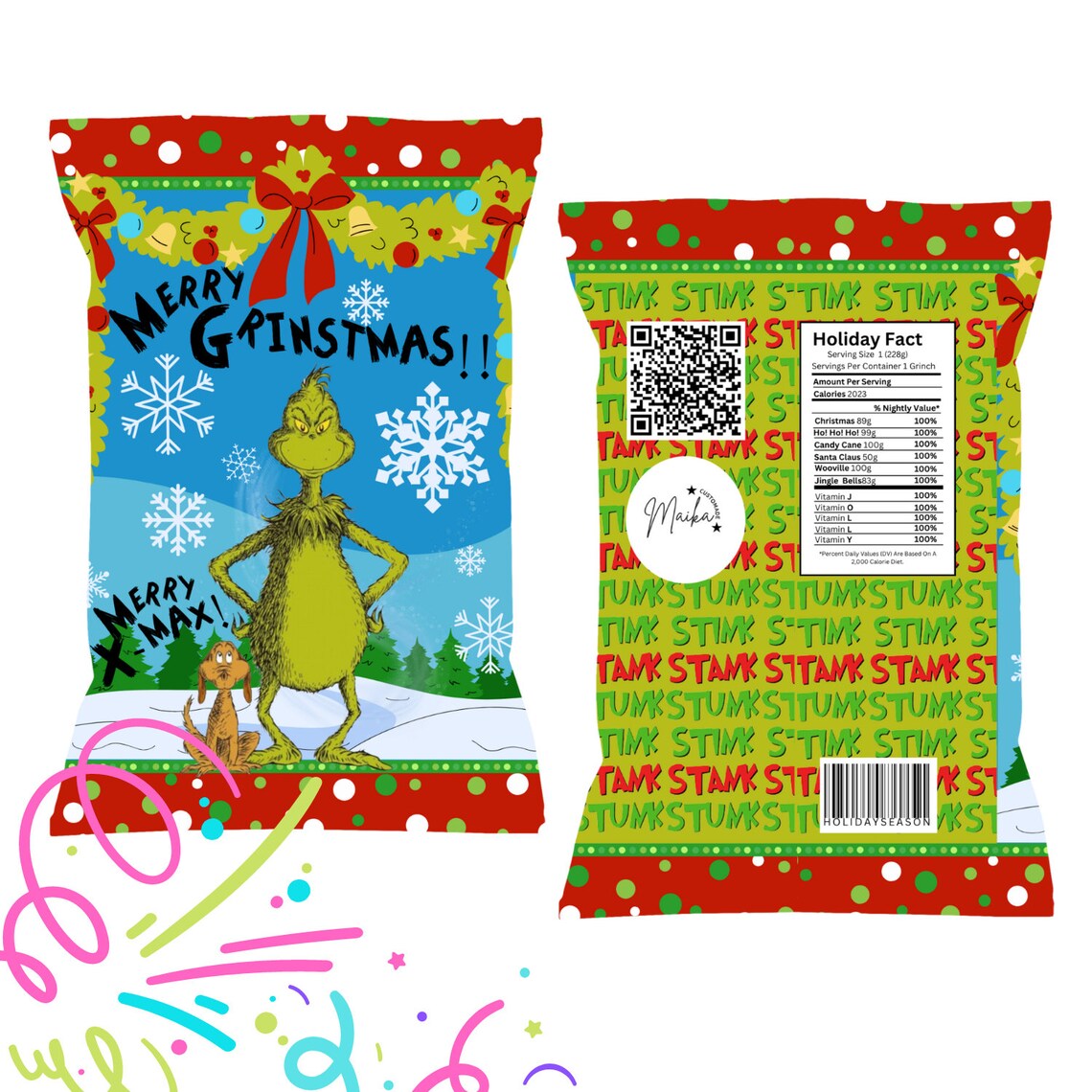 Grinch Chip Bag Label Instant Download - Etsy Canada