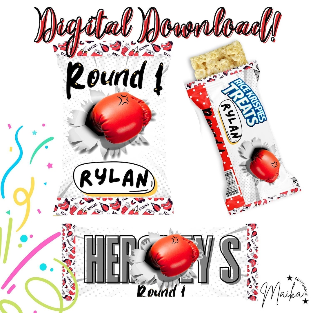 Boxing Round 1 Chip Bag, Chocolate Bar & Rice Krispies Digital Labels ...