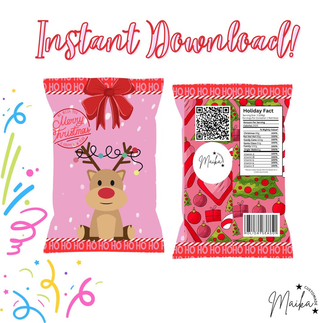 Christmas Chip Bag Label Instant Donwload Rudolph the Red-nosed ...