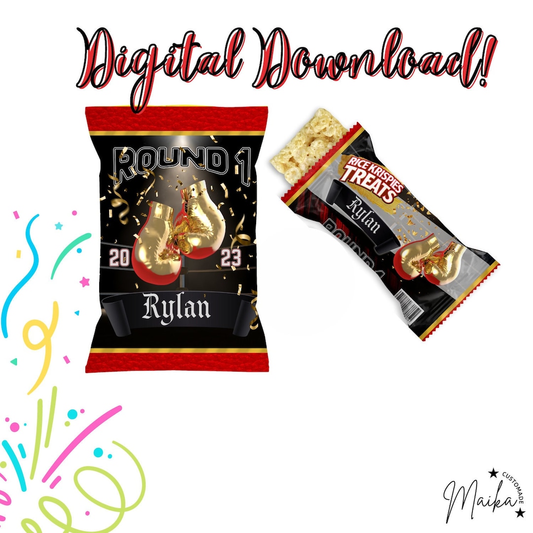 Boxing Round 1 Chip Bag, Chocolate Bar & Rice Krispies Digital Labels ...