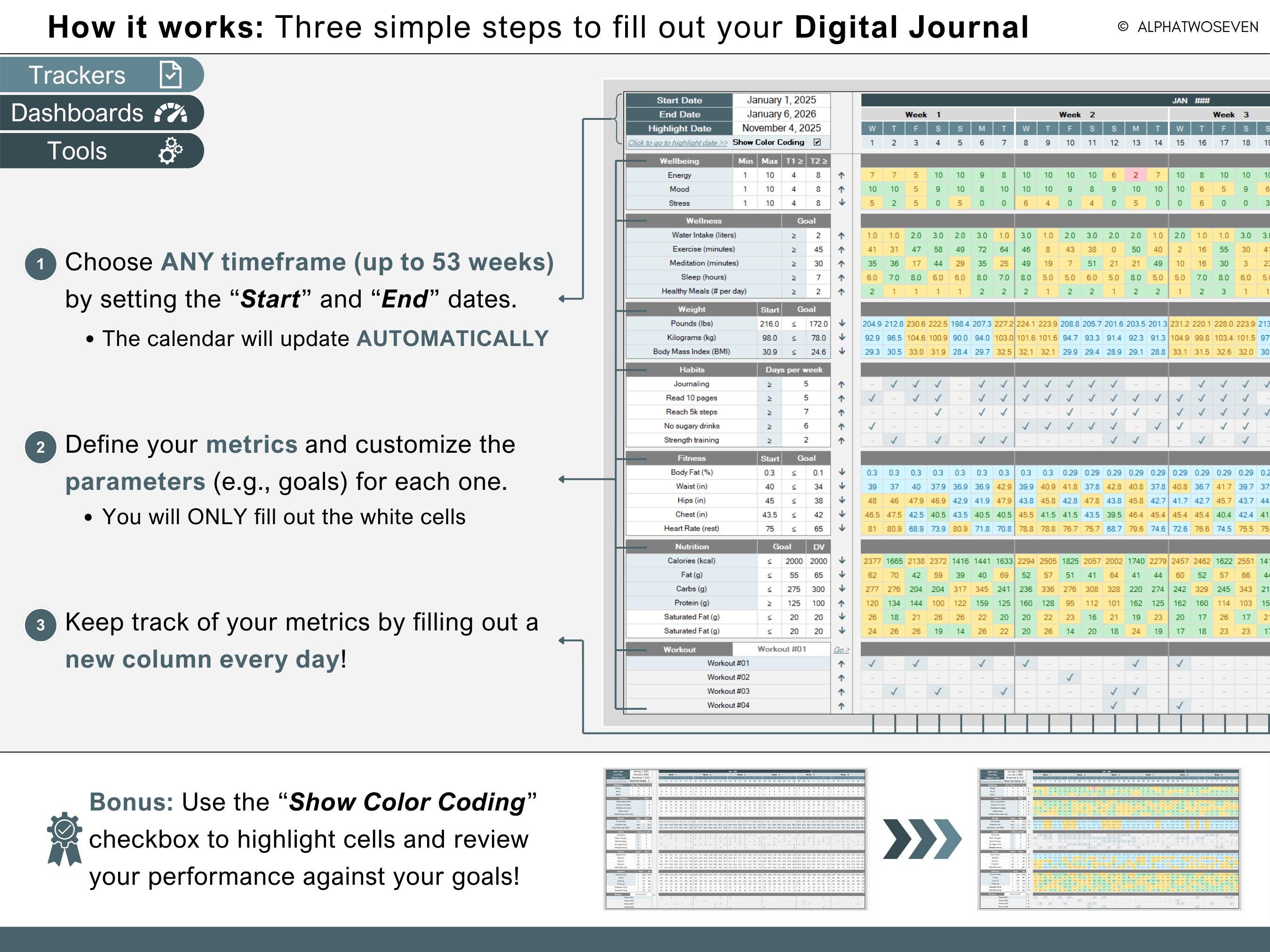 Health 360 Weekly Journal: Wellness & Fitness Excel Template - Etsy