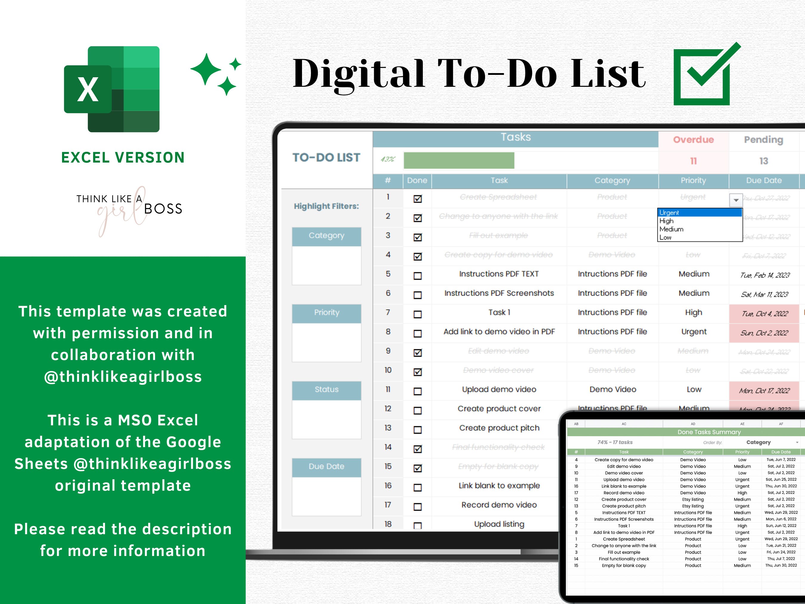 To-do List Task Planner Spreadsheet Excel Template Task - Etsy