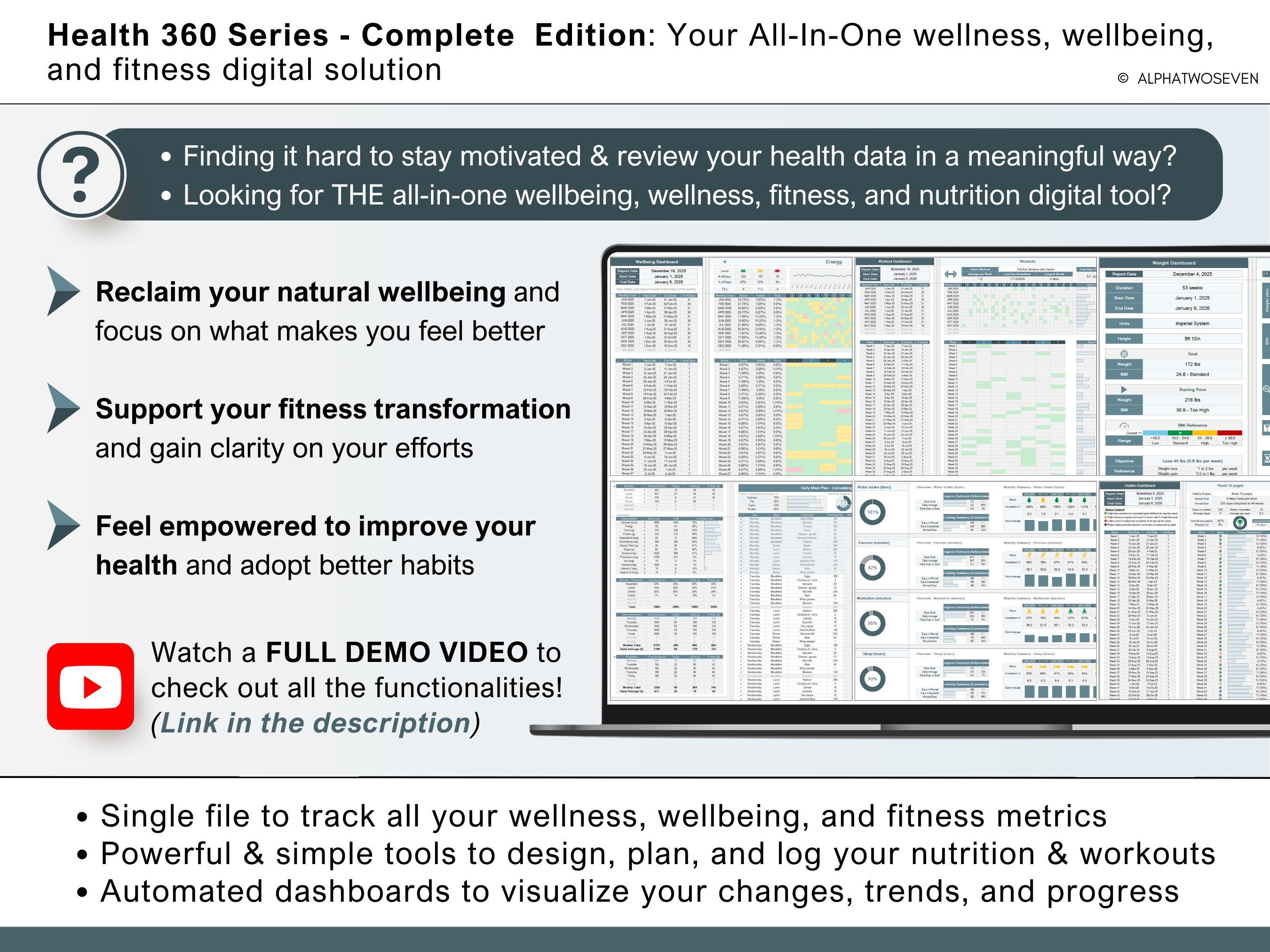 Health 360 Weekly Journal: Wellness & Fitness Excel Template - Etsy