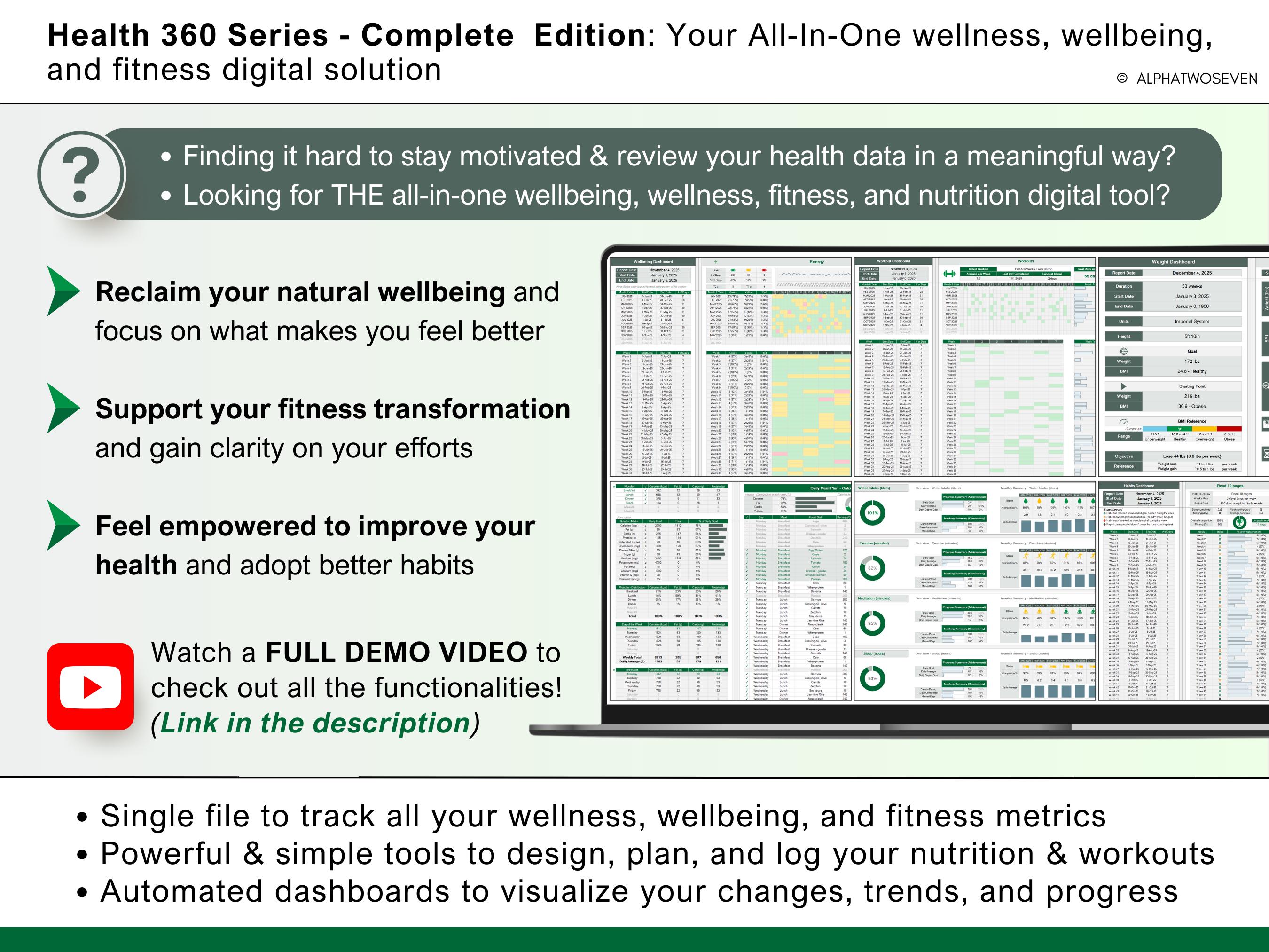 Health 360 Weekly Journal: Wellness & Fitness Excel Template - Etsy