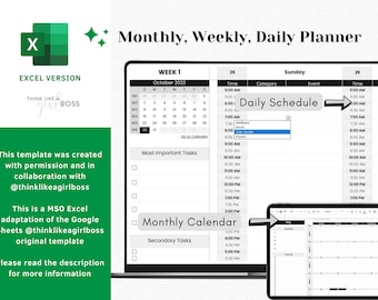 Task Tracker Excel Spreadsheet Planner Monthly Calendar - Etsy