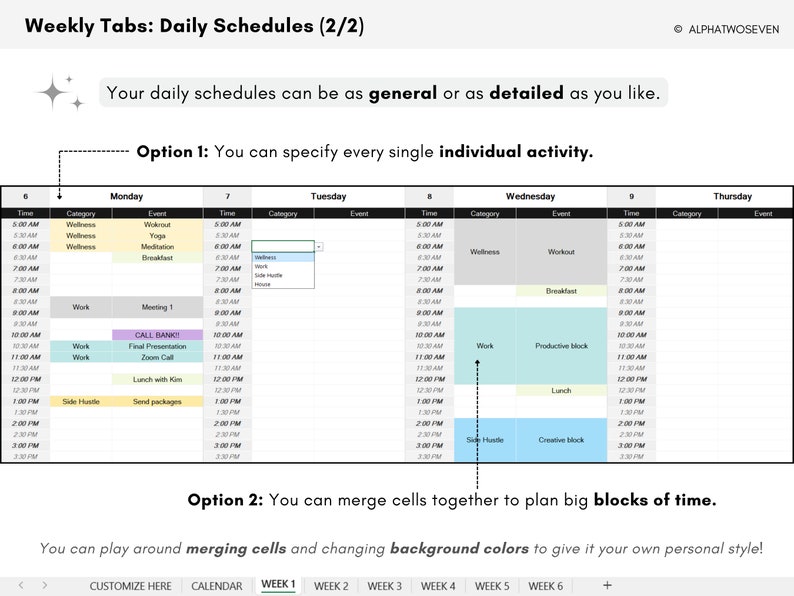 Undated Weekly Planner: Monthly Calendar, Daily Schedule (excel Template) - Etsy
