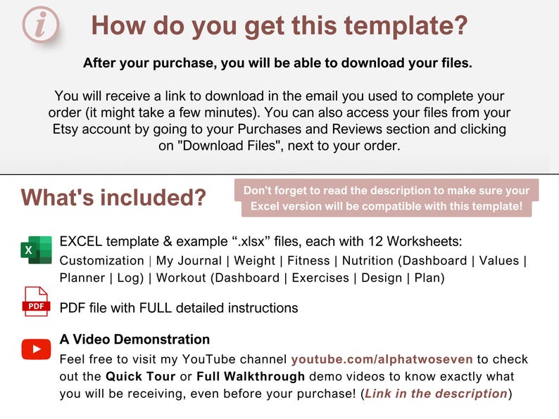 Fitness Planner: Nutrition & Workout Excel Template - Etsy