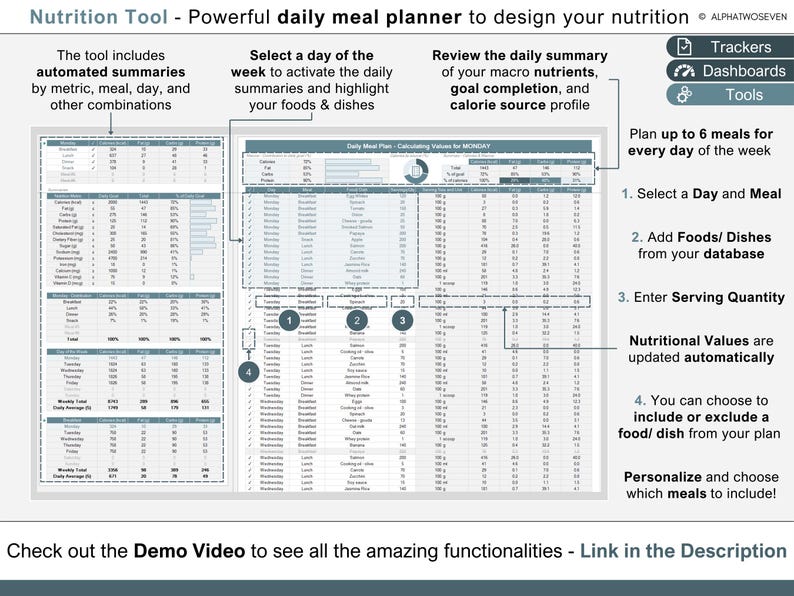 Meal Planner Excel Template: Nutrition Tracker, Food Database (digital ...