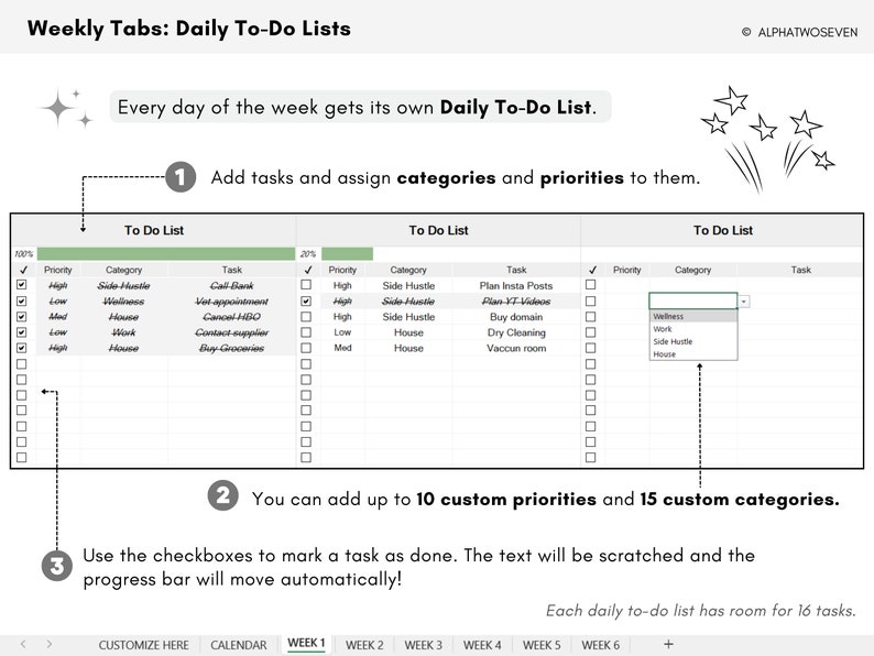Undated Weekly Planner: Monthly Calendar, Daily Schedule (excel ...