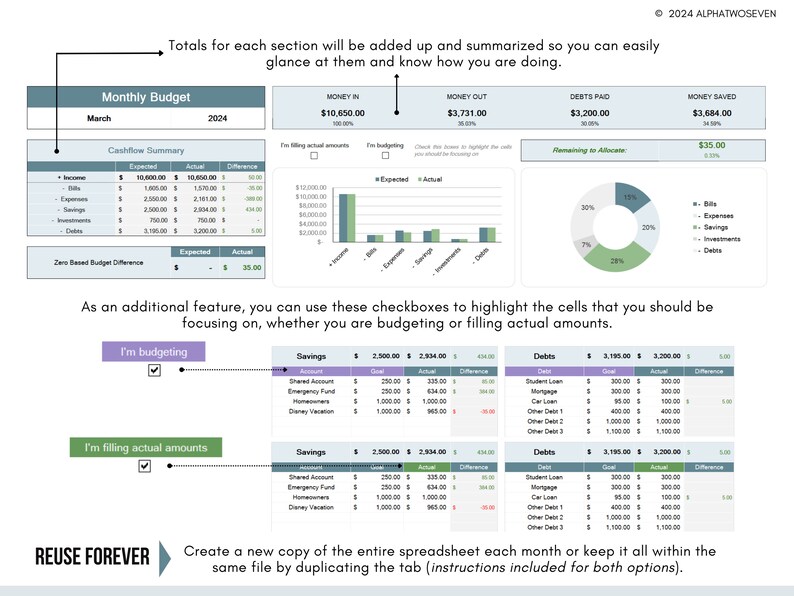 Monthly Budget Spreadsheet, Excel Budget Template, Income, Expenses ...