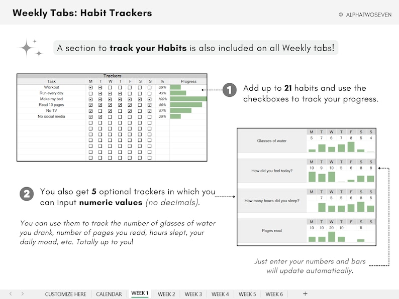 Undated Weekly Planner: Monthly Calendar, Daily Schedule (excel ...