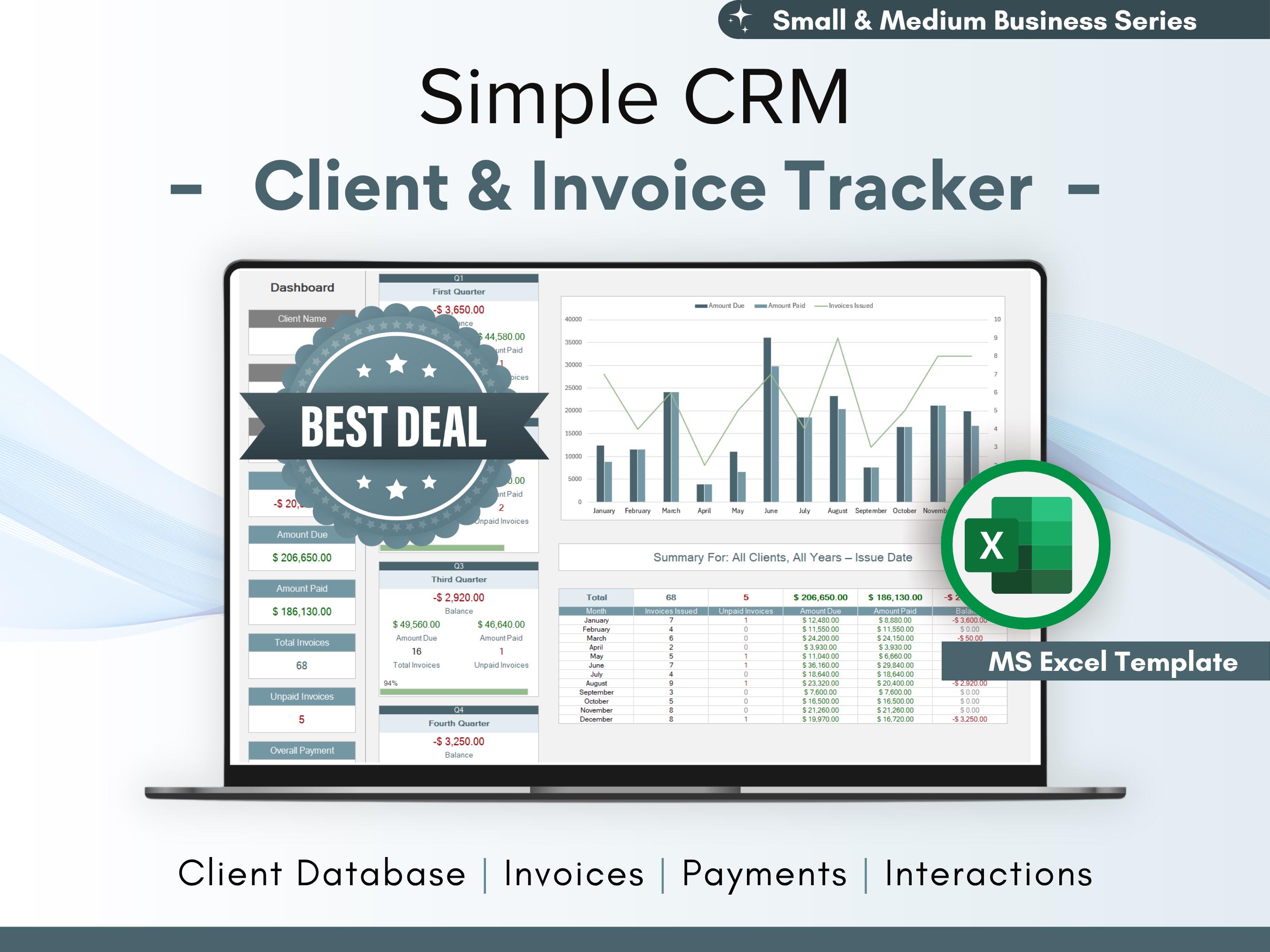Excel Simple CRM Template: Client and Invoice Tracker With Automated ...