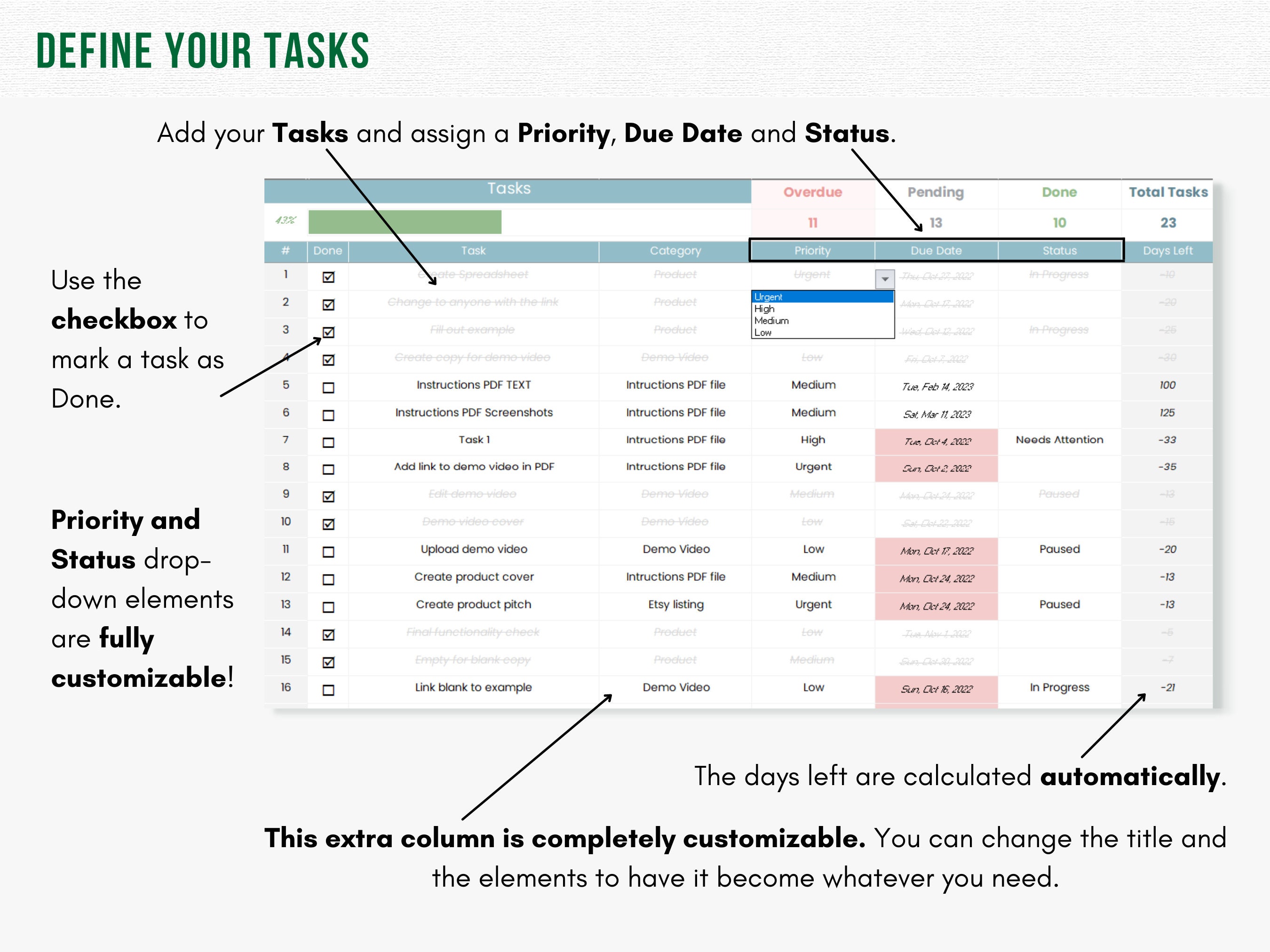 To-do List Task Planner Spreadsheet Excel Template Task - Etsy