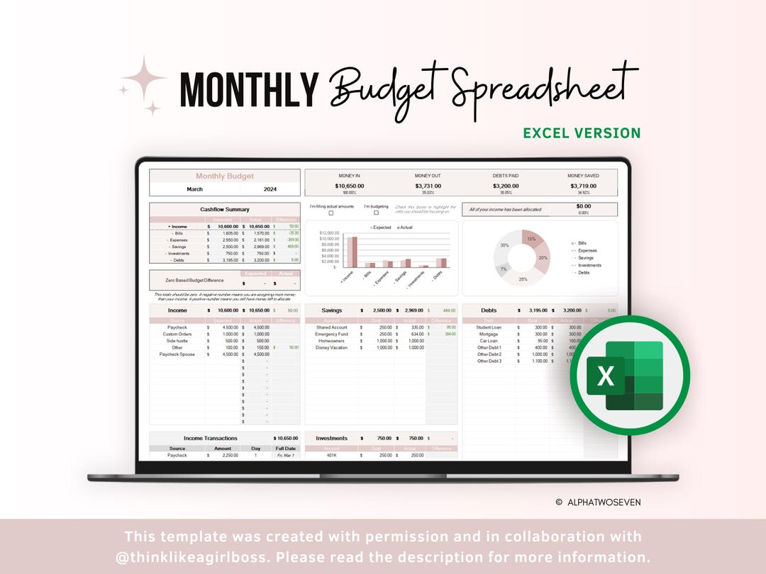 Excel Budget Template: Monthly Personal Financial Planner & Tracker - Etsy
