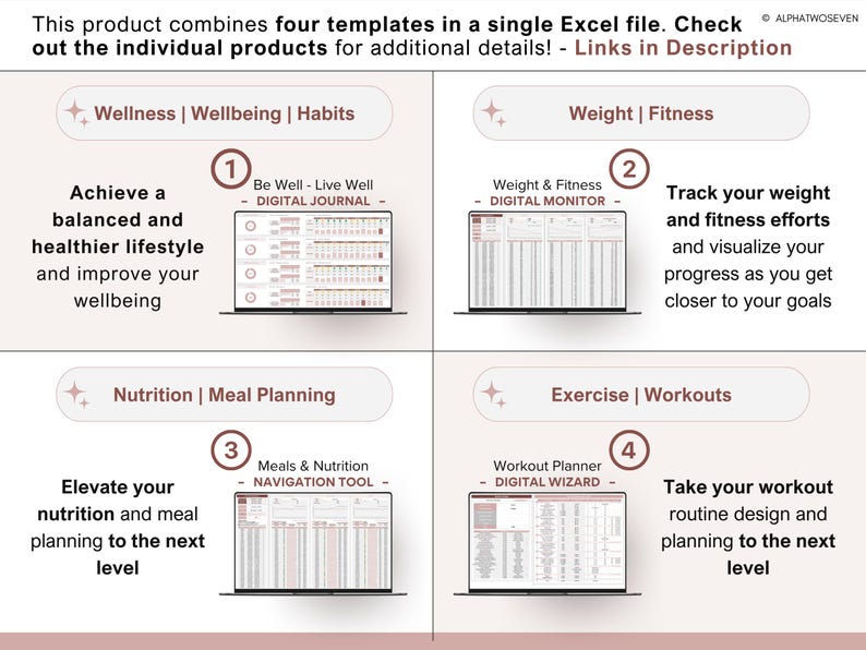 Health 360 Weekly Journal: Wellness & Fitness Excel Template - Etsy