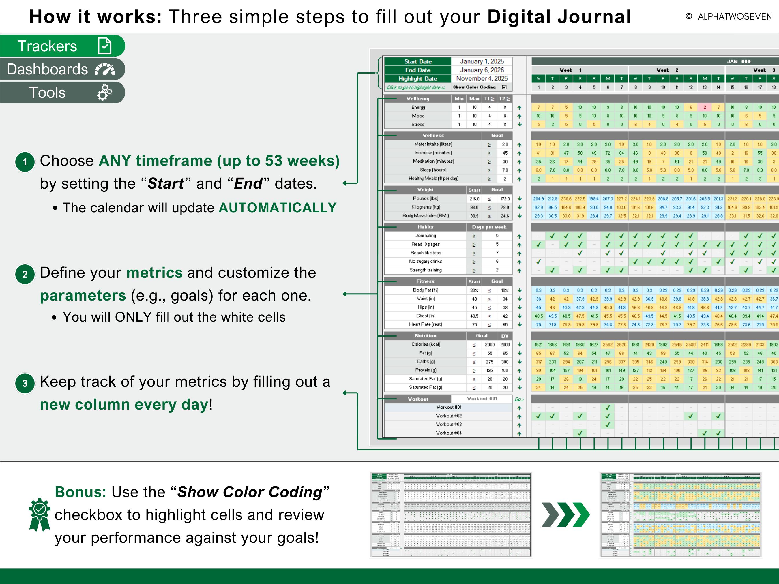 Health 360 Weekly Journal: Wellness & Fitness Excel Template - Etsy