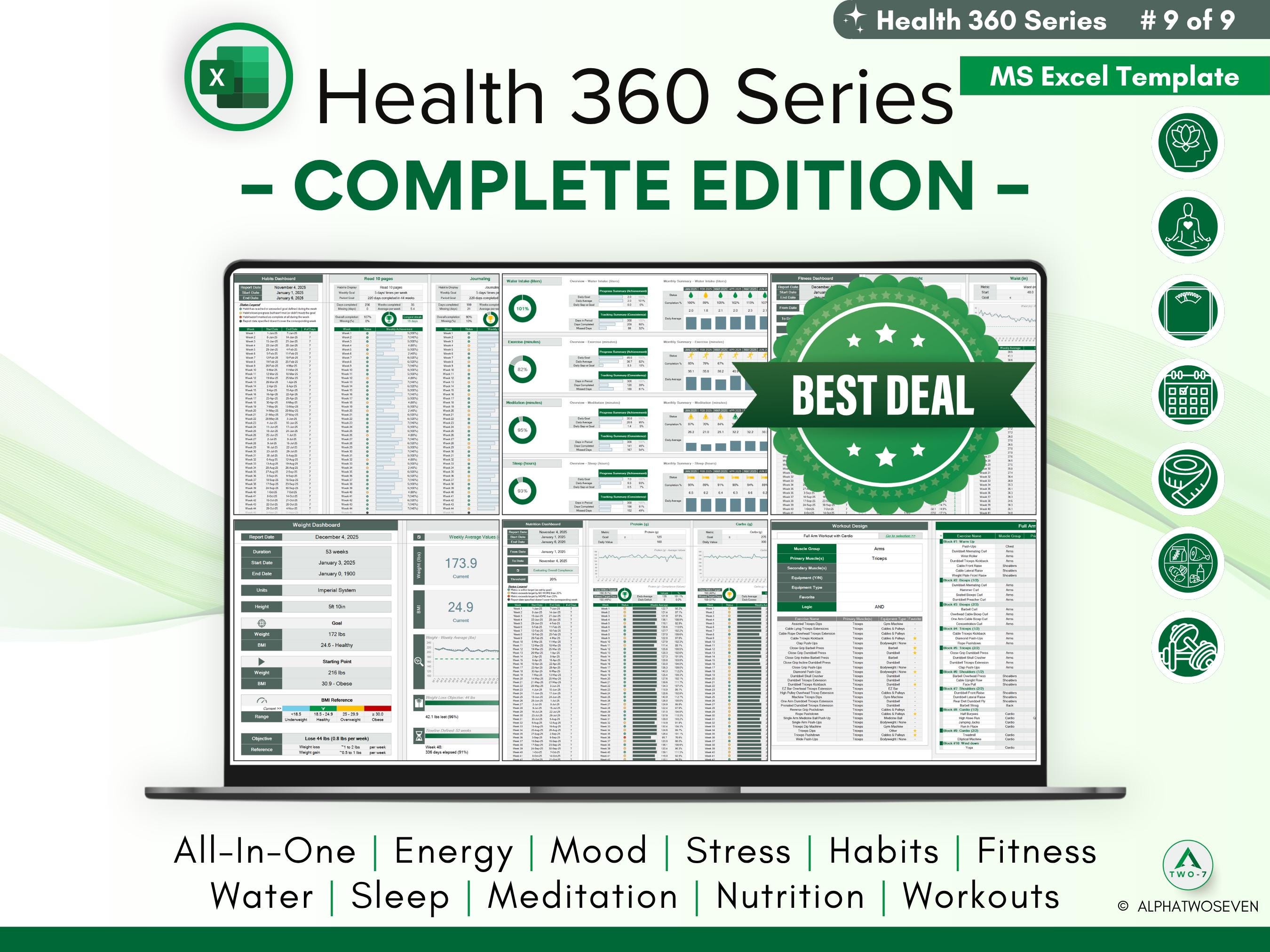 Health 360 Weekly Journal: Wellness & Fitness Excel Template - Etsy