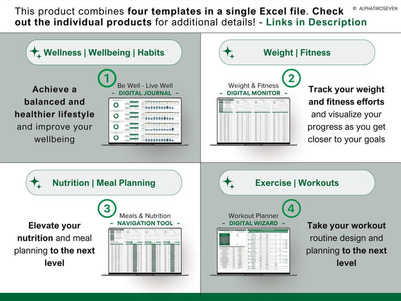 Health 360 Weekly Journal: Wellness & Fitness Excel Template - Etsy