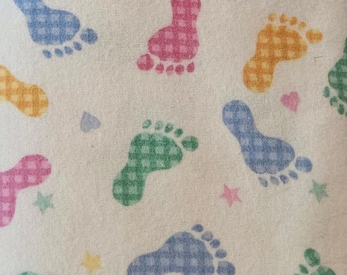 Fabric - 1+ Yd Pastel Color Footprints Print Flannel, 1+ Yards (40" X ...