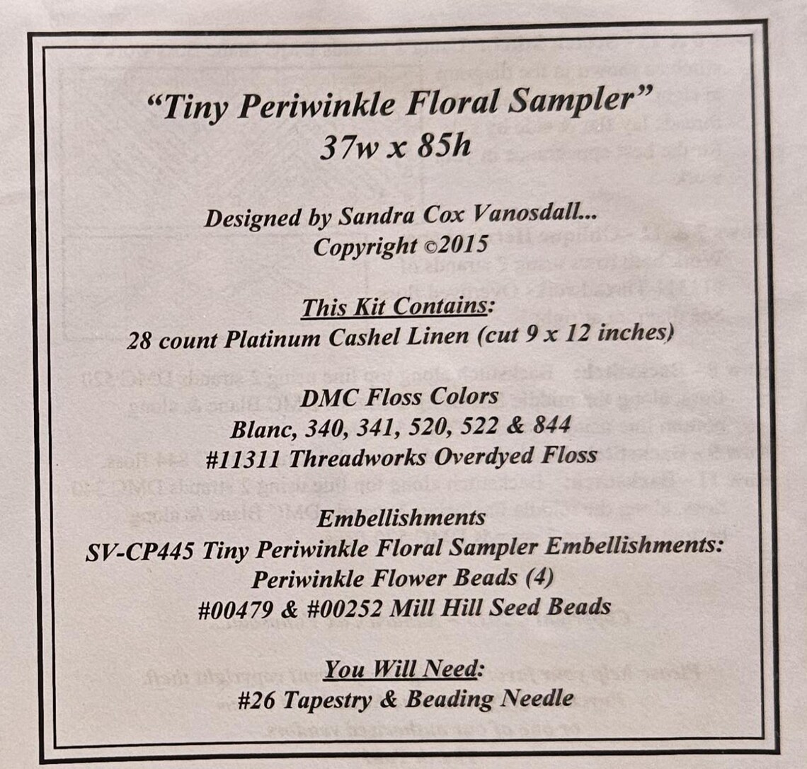 Kit - Tiny Periwinkle Floral Sampler Cross Stitch Kit - Etsy