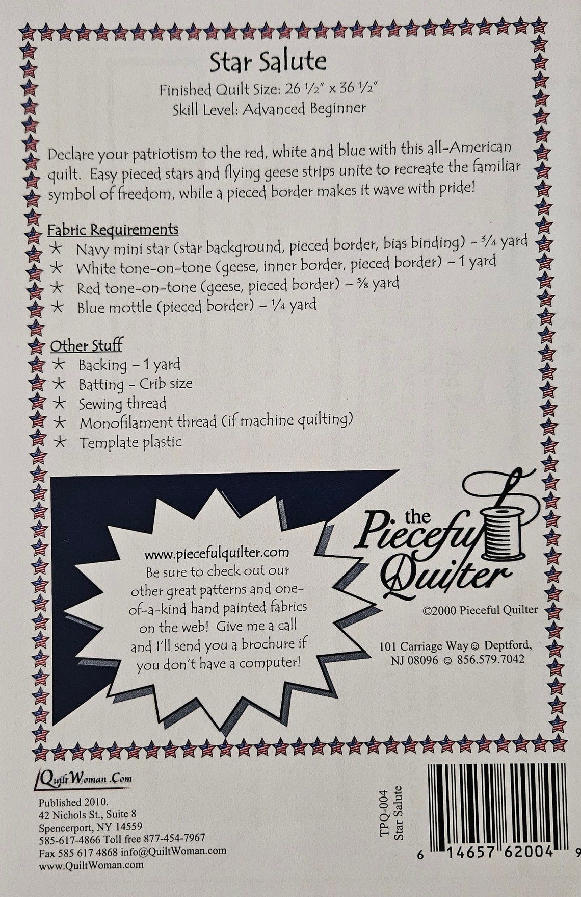 Pattern - Stars Salute Quilt Pattern, Physical Pattern - Etsy
