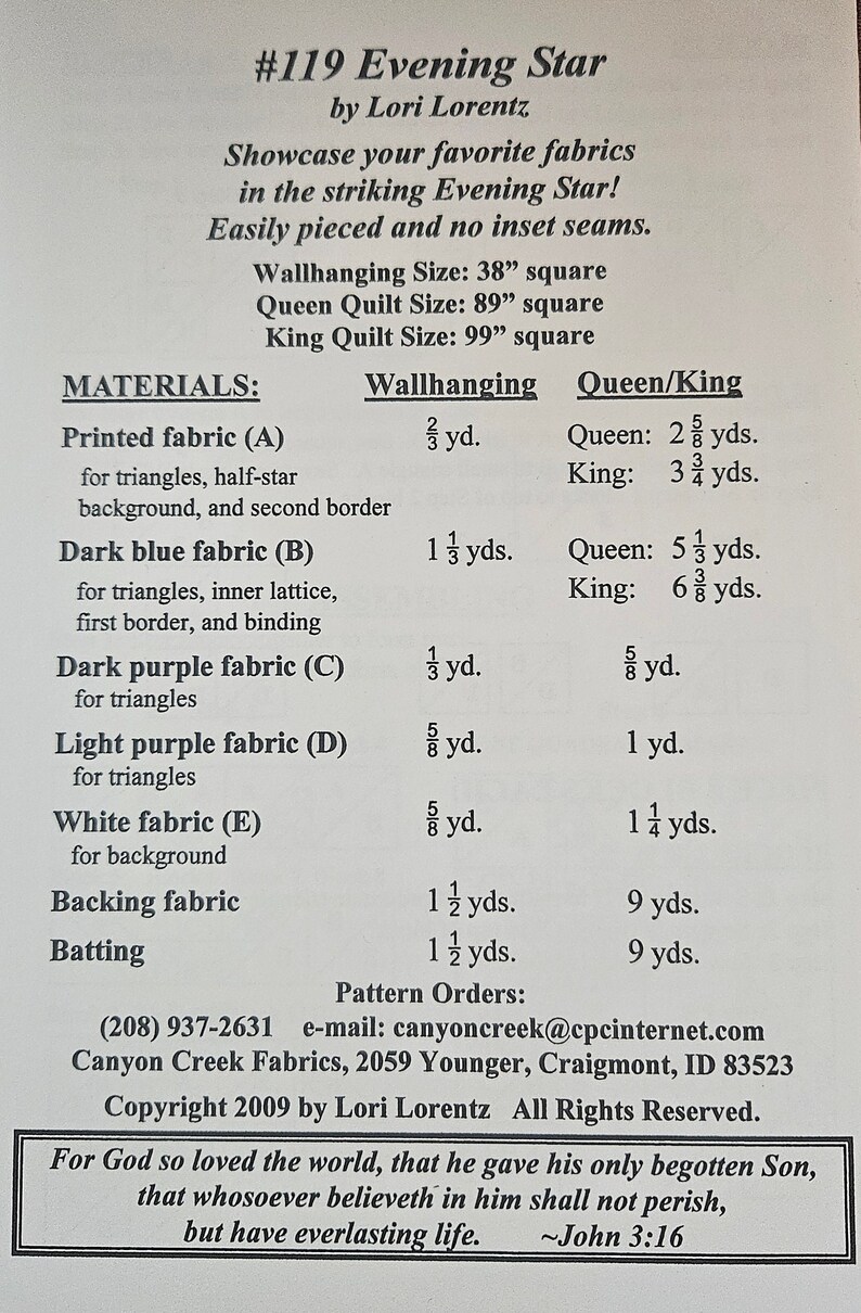 Pattern Evening Star Quilt Pattern, Physical Pattern - Etsy