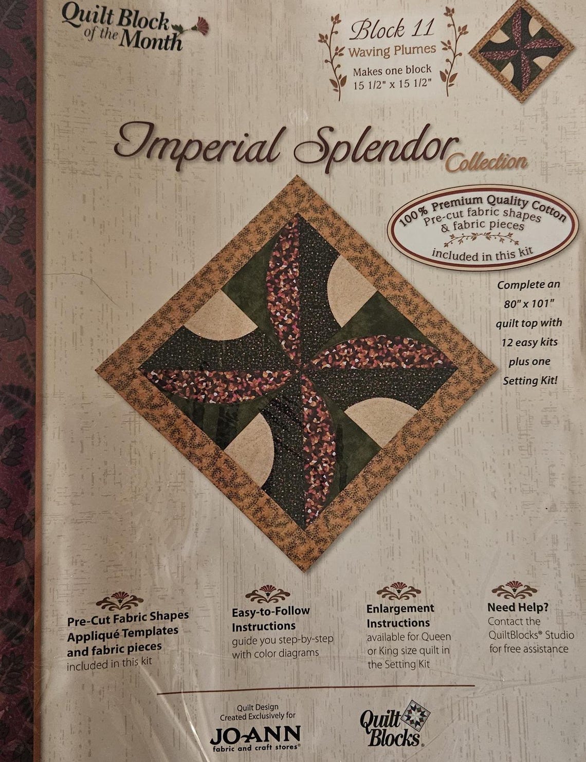 Kit - Waving Plumes Quilt Kit, Imperial Splendor Collection Block ...