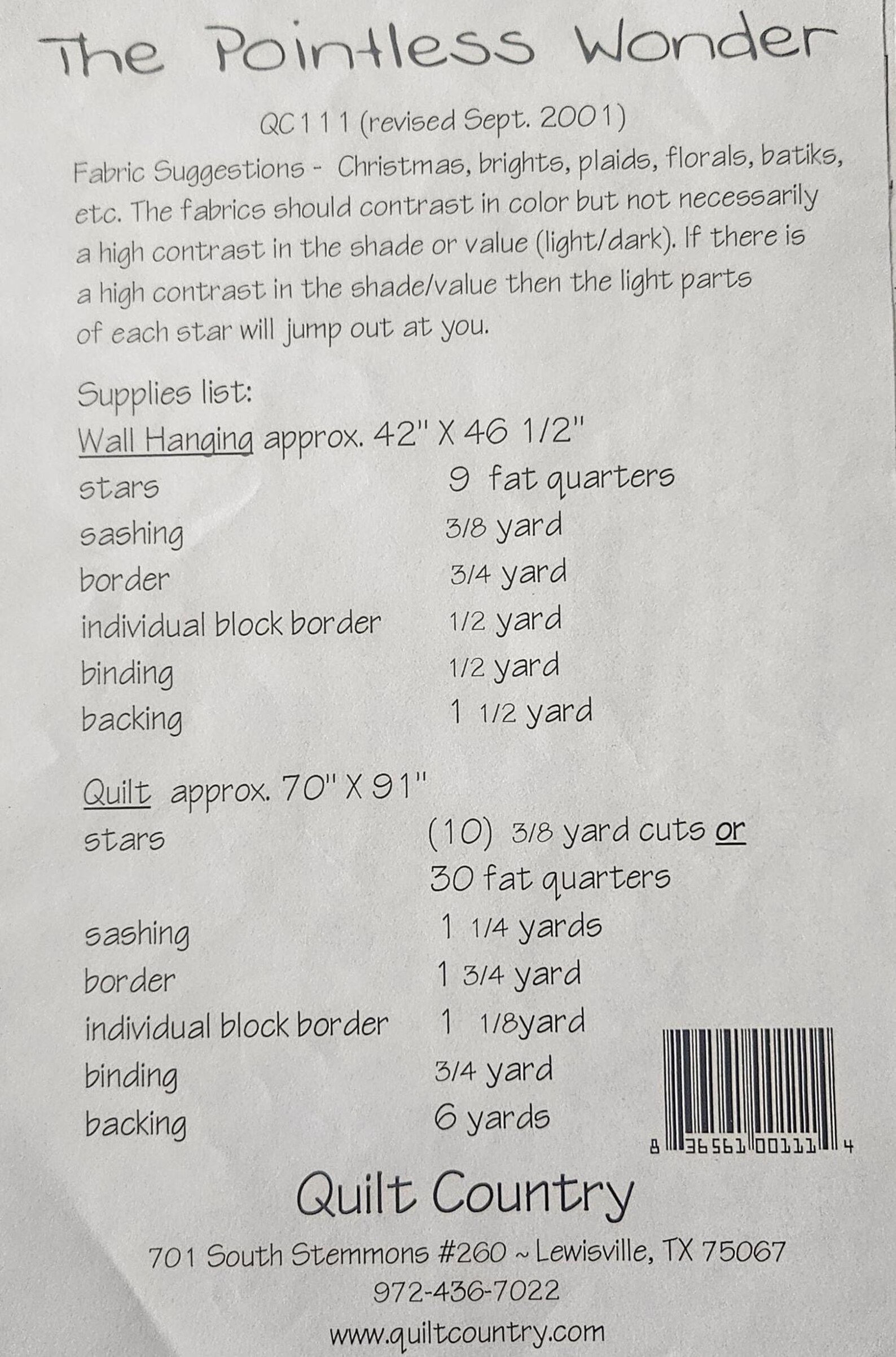 Pattern the Pointless Wonder Quilt Pattern, Physical Pattern - Etsy