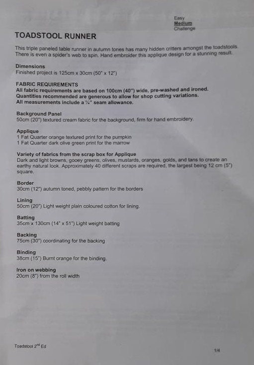 Pattern Toadstool Table Runner Pattern, Physical Pattern - Etsy