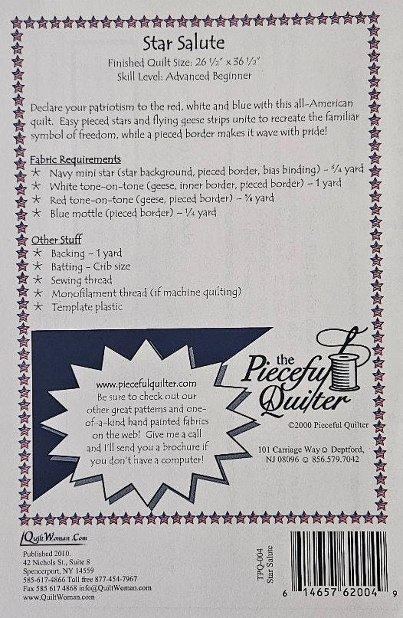 Stars Salute Quilt Pattern, Physical Pattern - Etsy