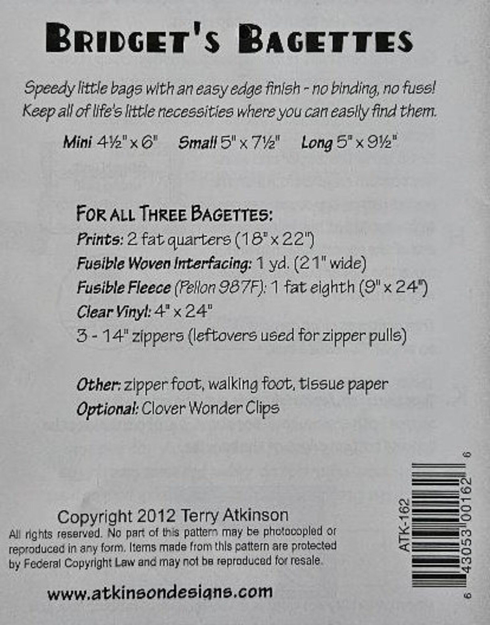 Pattern Bridget's Bagettes Bag Pattern, Physical Pattern - Etsy