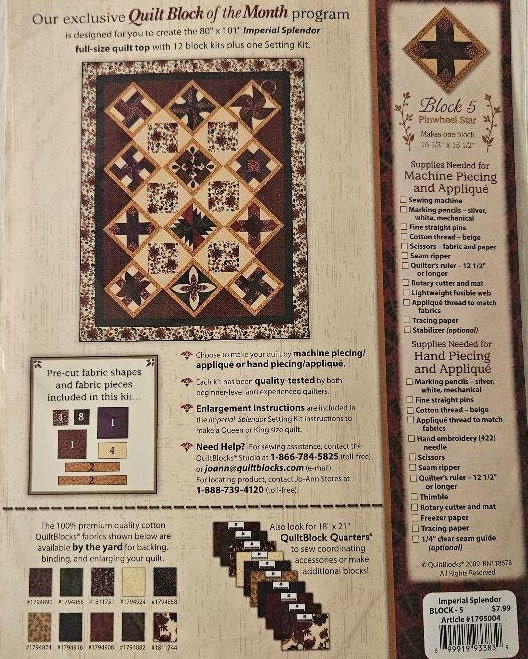 Kit Pinwheel Star Quilt Kit, Imperial Splendor Collection Block Five - Etsy