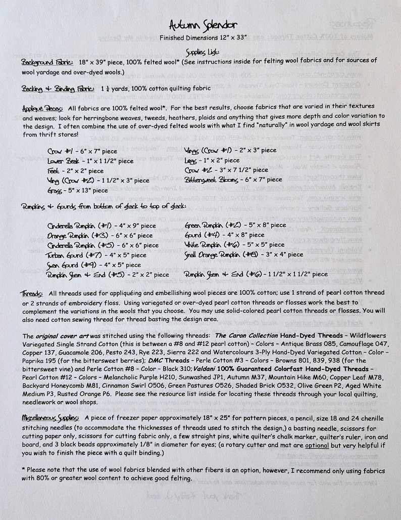 Pattern - Autumn Splendor Pattern, Quilt/wall Hanging Pattern, Physical ...