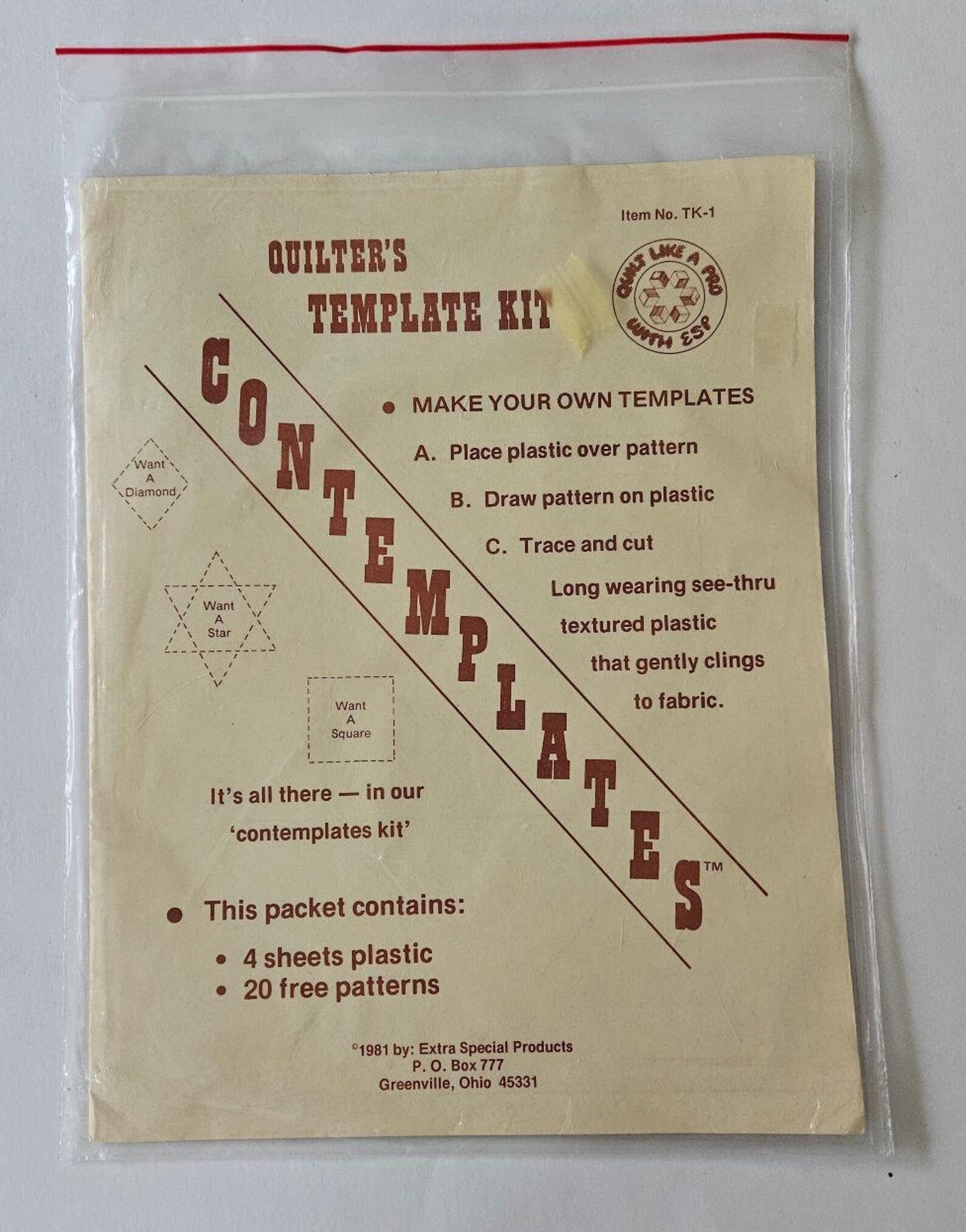 Template - Contemplates Quilters Template Kit, 4 Sheets, 20 Patterns - Etsy