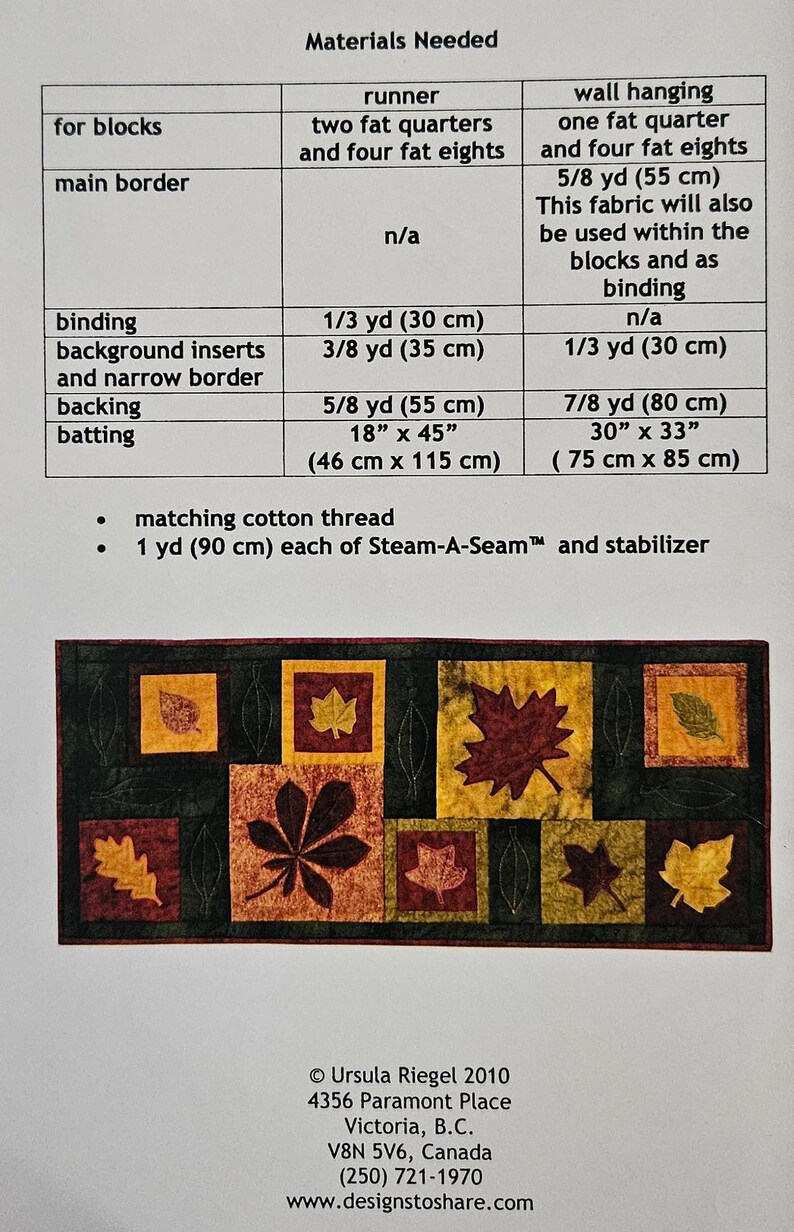 Pattern - Medley of Leaves Quilt/runner Pattern, Physical Pattern - Etsy