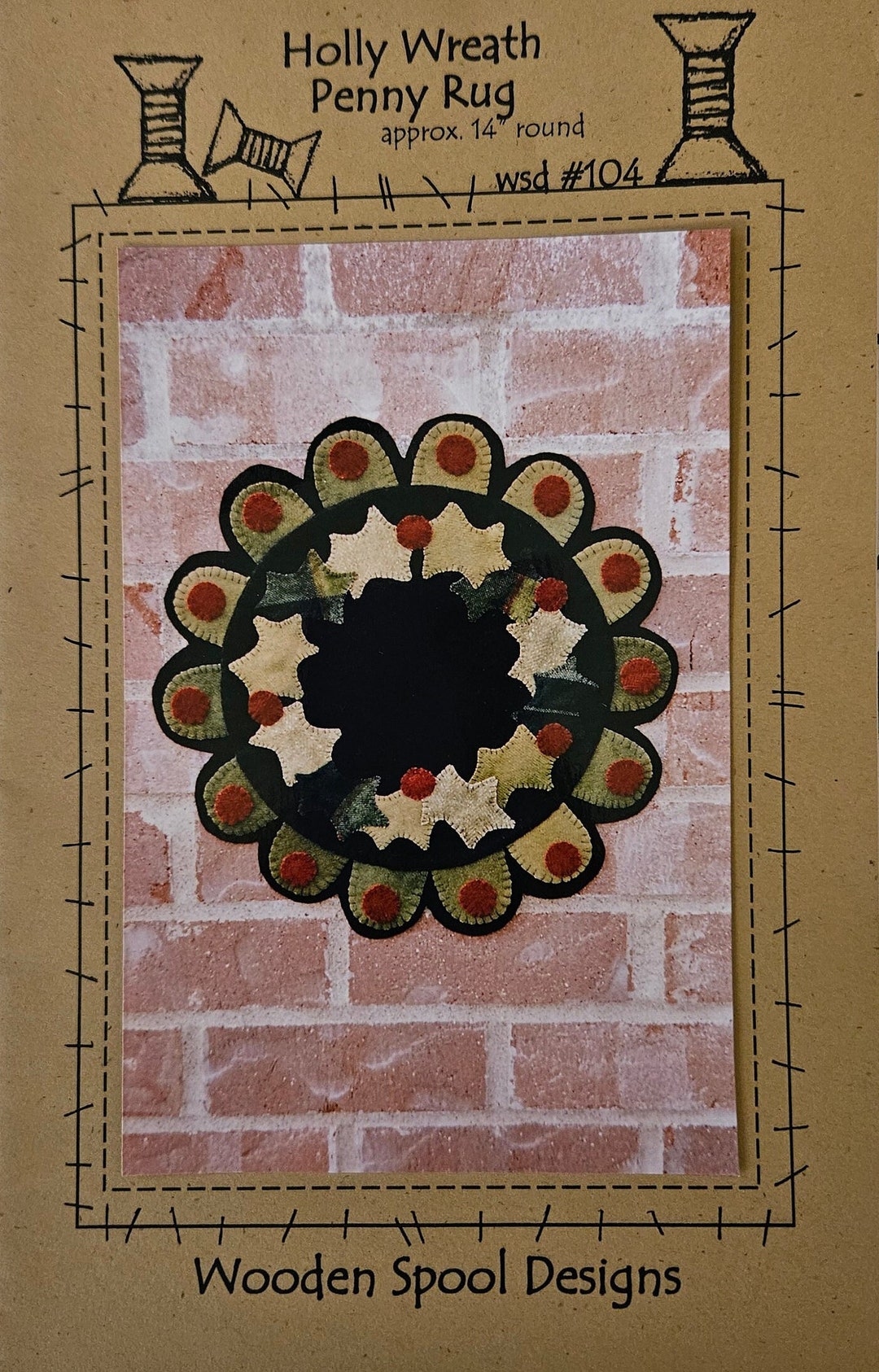 Pattern - Holly Wreath Penny Rug Pattern, Wall Hanging/table Topper ...