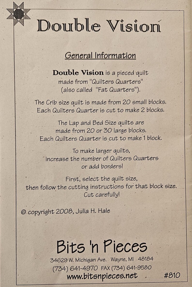 Pattern - Double Vision Quilt Pattern, Physical Pattern - Etsy