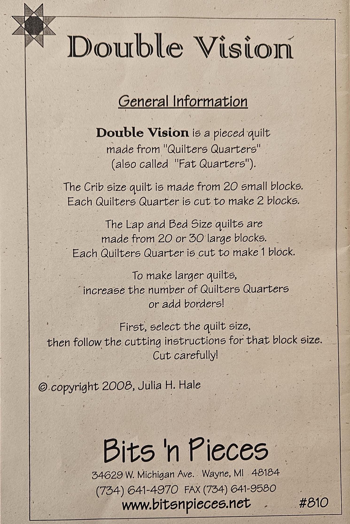 Pattern - Double Vision Quilt Pattern, Physical Pattern - Etsy