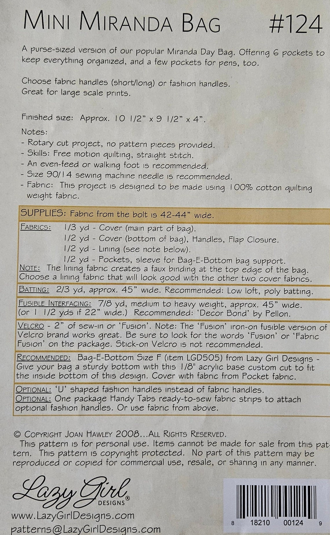 Pattern - Mini Miranda Bag Pattern, Physical Pattern - Etsy