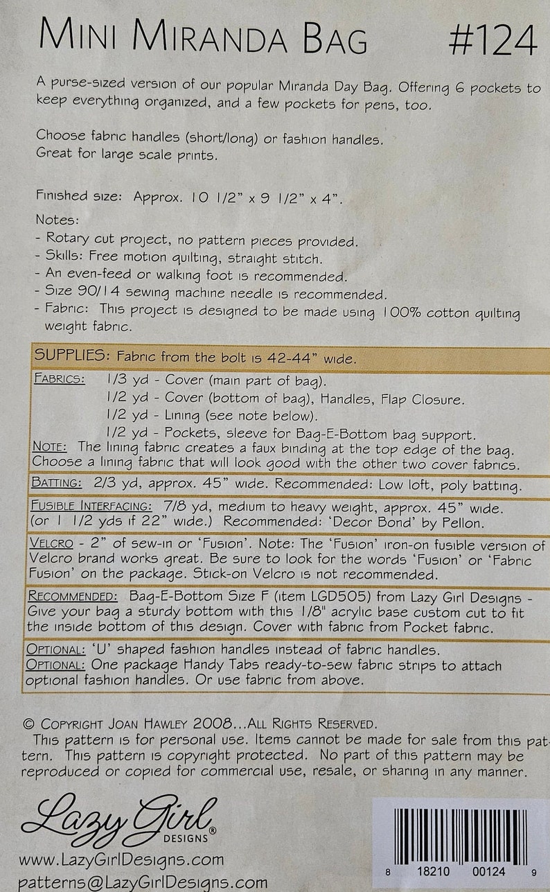 Pattern - Mini Miranda Bag Pattern, Physical Pattern - Etsy