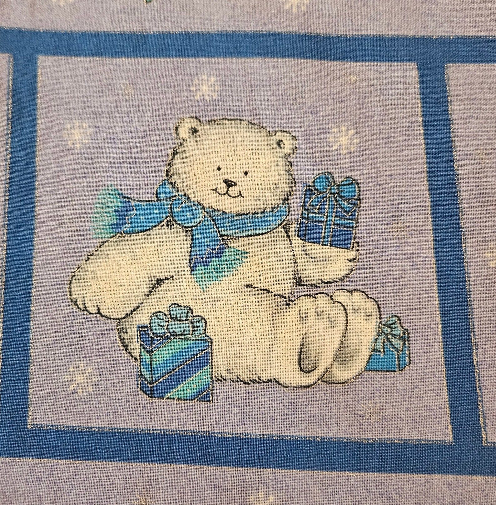 Fabric - 84" X 36" Polar Bear Design Blue/white Print Cotton Fabric ...