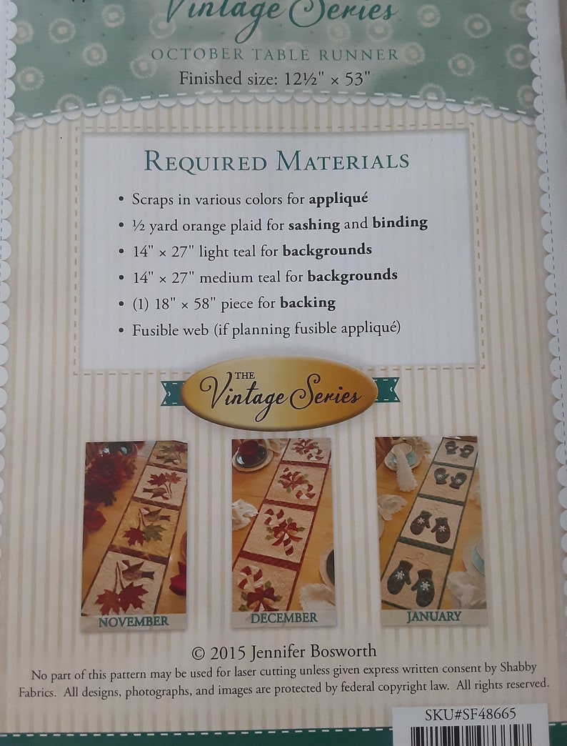 Pattern - October Table Runner Pattern, Physical Pattern - Etsy