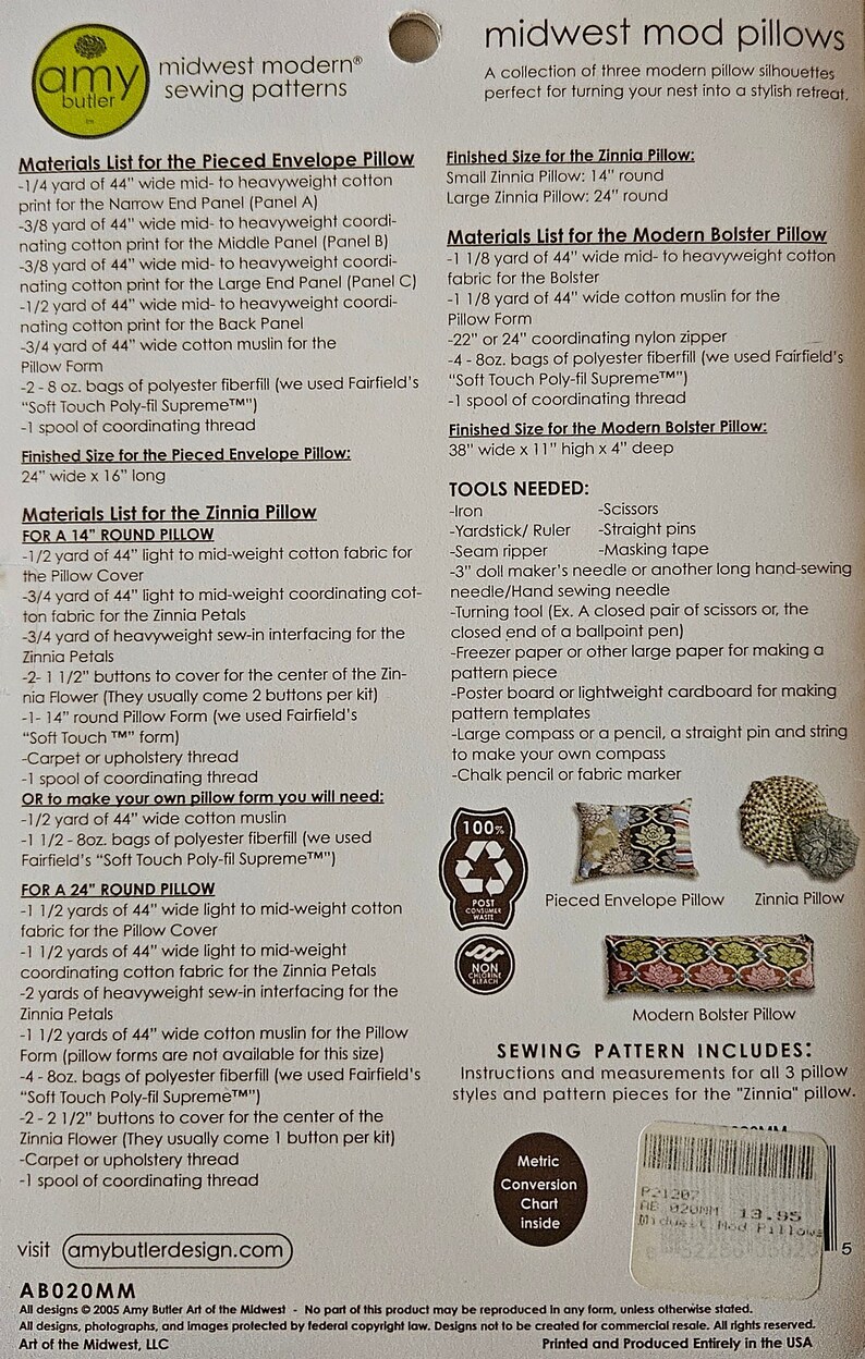 Pattern - Midwest Mod Pillows Pattern, Physical Pattern - Etsy