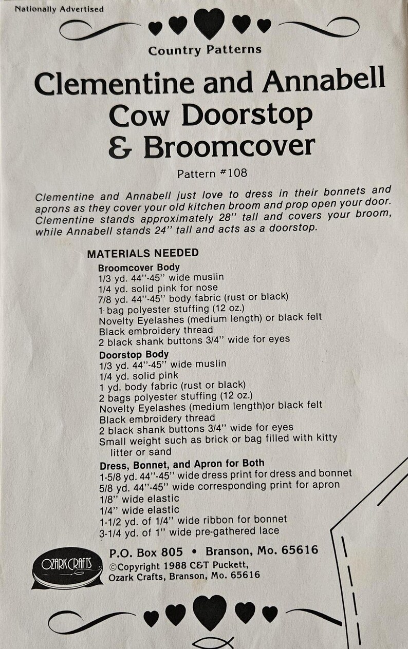 Pattern - Clementine & Annabell Pattern, Doorstop and Broom Cover Pattern, Physical Pattern - Etsy