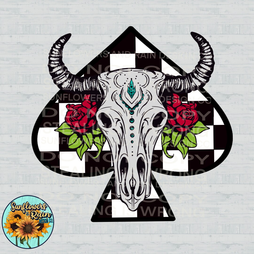 Roses With Bull Skull Retro Spade Png Sublimation Design for T-shirts ...
