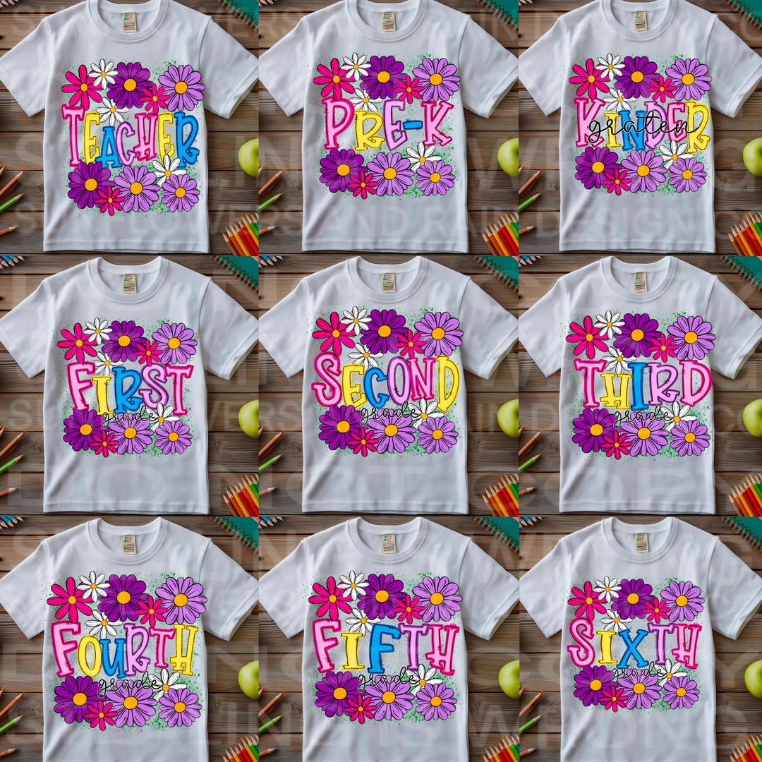 Back to School Flower PNG Bundle: Colorful Sublimation Design (digital ...