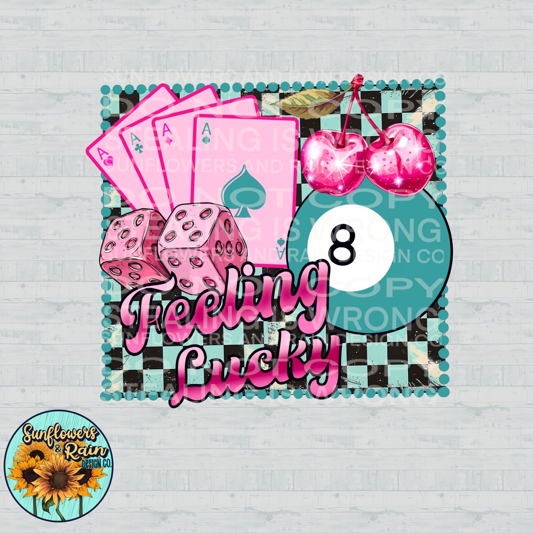 Feeling Lucky Turquoise Eight Ball PNG: Retro Checkered Design (digital ...