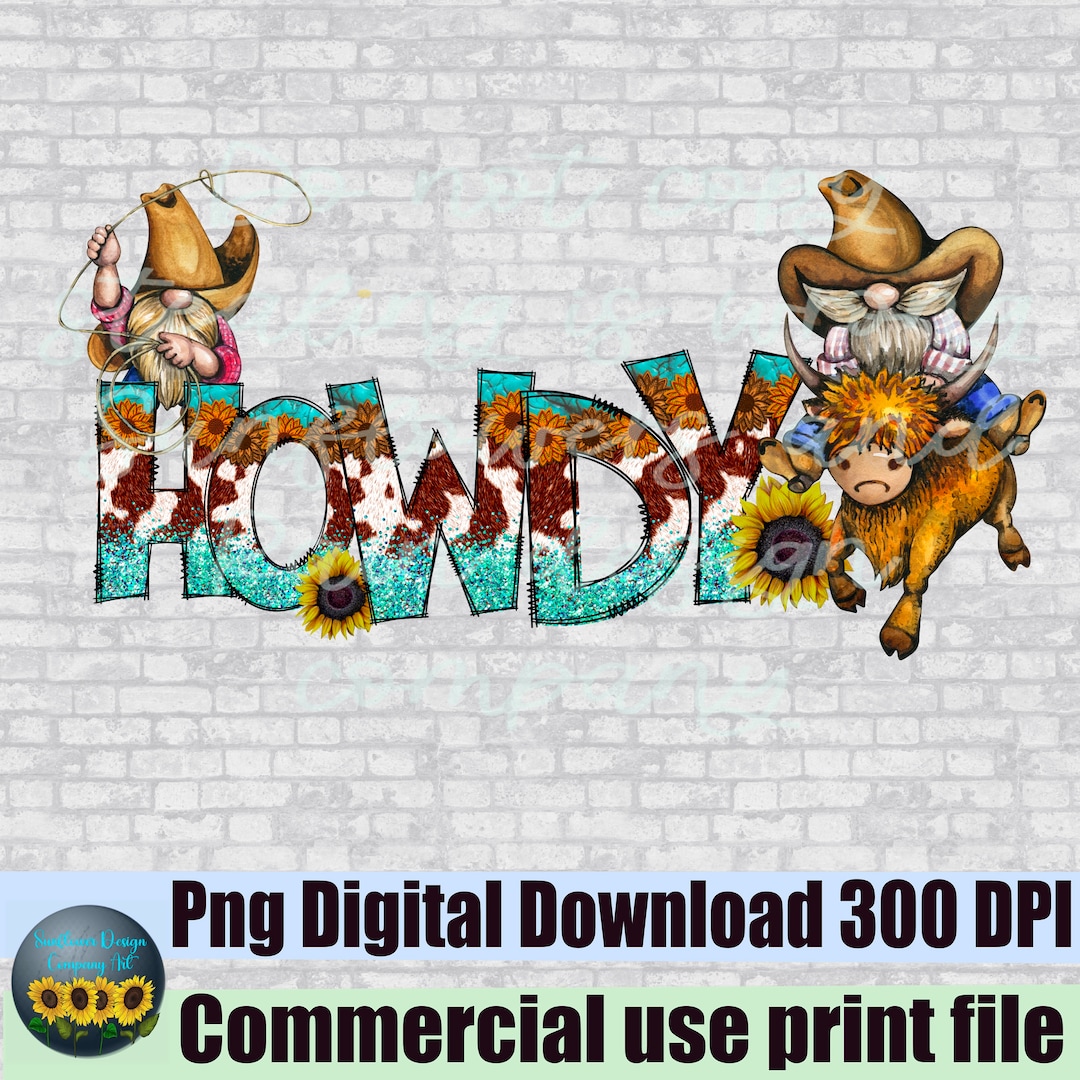 Howdy Western Doodle Letter Png File. Cute Gnomes and Highland Fluffy ...