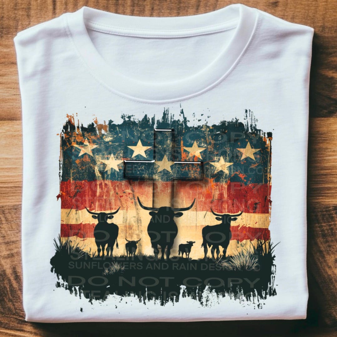 Western Cattle American Flag PNG: Cowboy Sublimation Design (digital ...